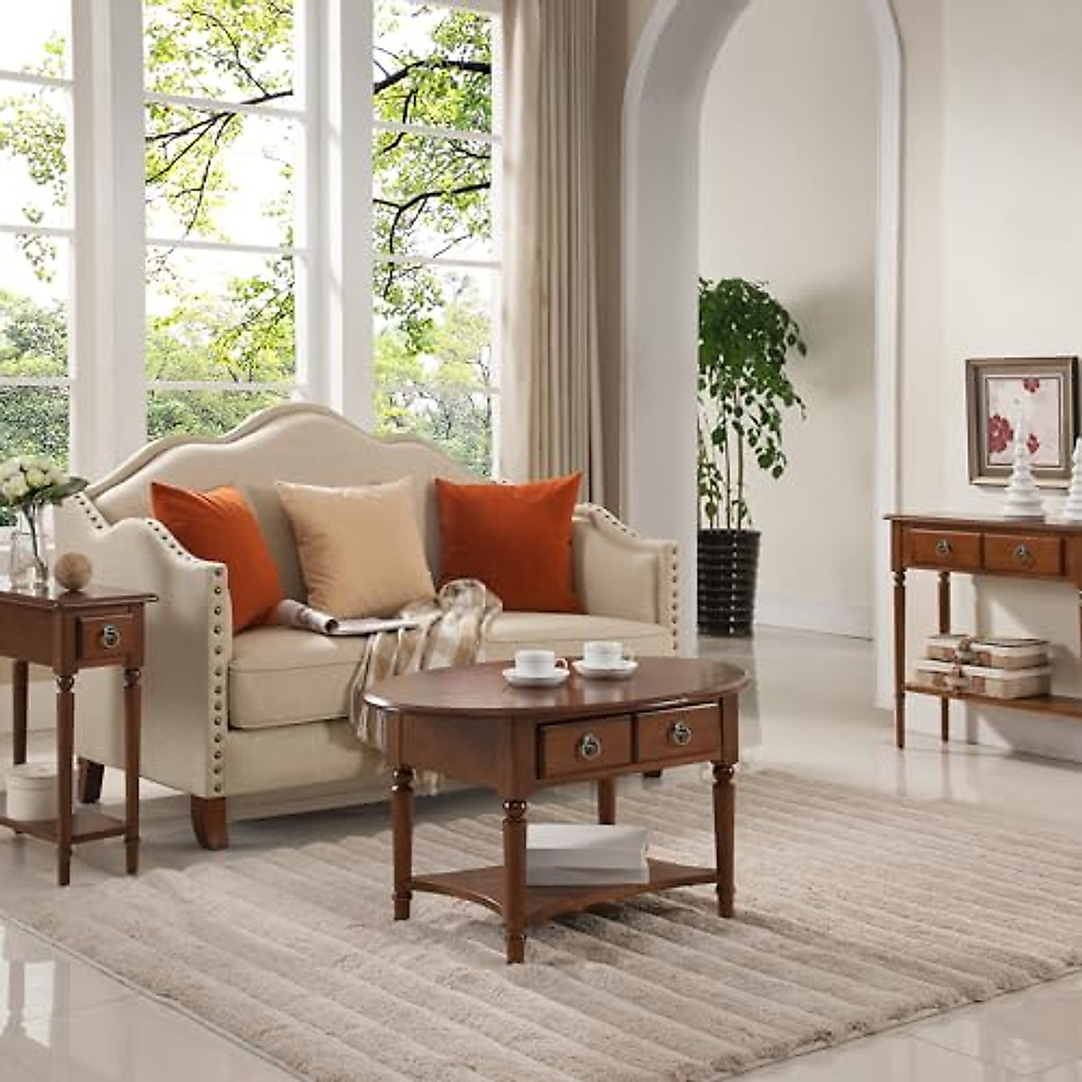 Coastal 30 in. Solid Wood Hall Console Table with Drawer Storage, Pecan Brown – Leick Home, 20027-PC