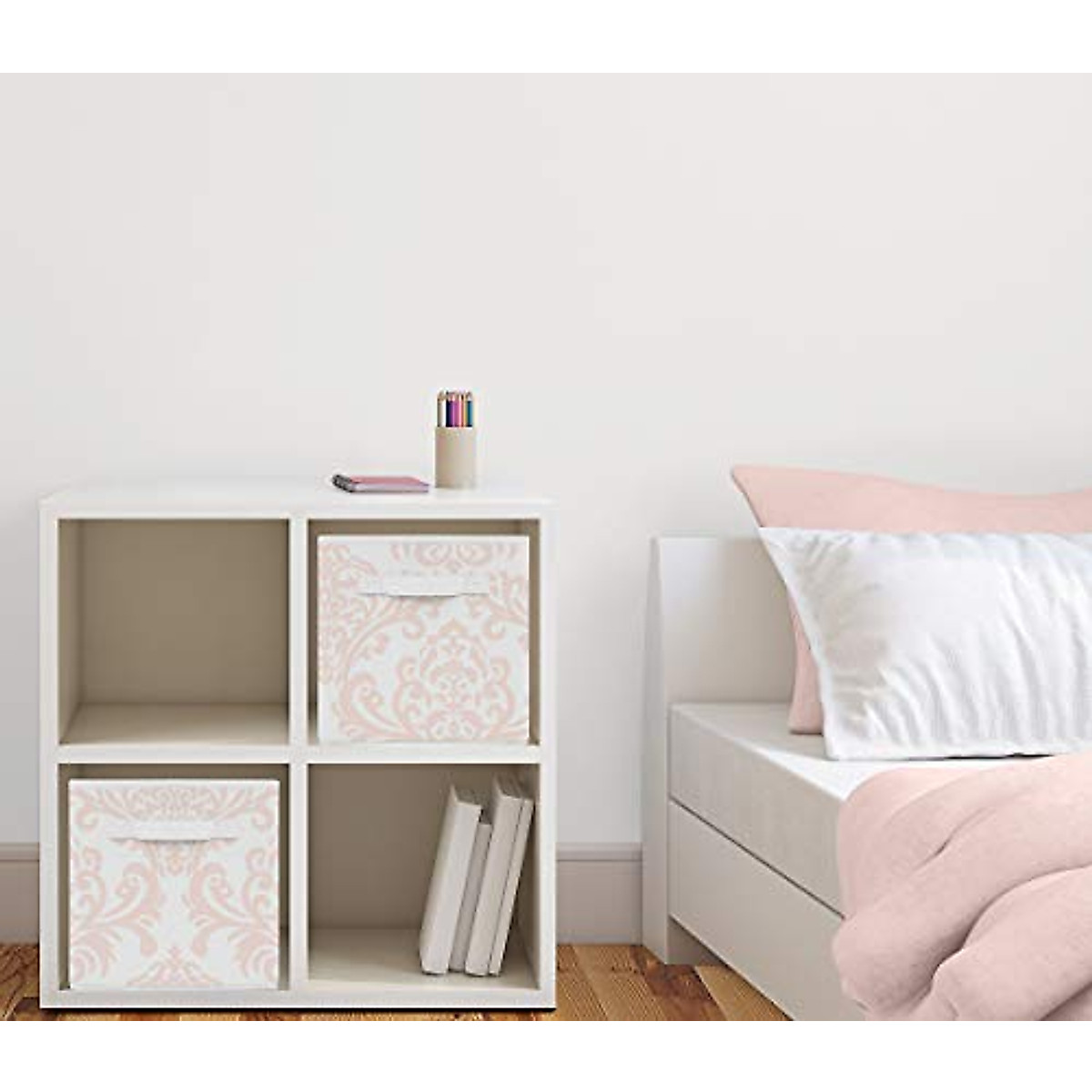 Sweet Jojo Designs Blush Pink and White Damask Organizer Storage Bins for Amelia Collection - Set of 2