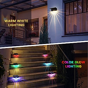 CIYOYO Solar Deck Lights Outdoor - 8 Pack Solar Step Light Waterproof Solar Fence Lights for Patio Stairs Post Pathway Porch Driveway Garden Decor, Warm White/LED Color Glow