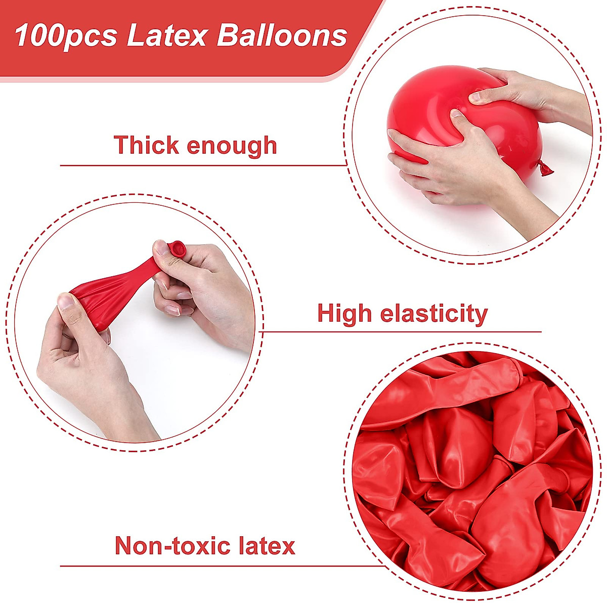 RUBFAC Red Latex Balloons, 100pcs 12 Inch Helium Balloons for Party Decoration Like Birthday Wedding Baby Shower Gender Reveal Valentine's Day (with Red Ribbon)