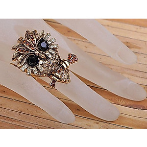 Alilang Antique Gold Tone Topaz Brown Rhinestone Wise Owl Bird Stretch Statement Ring