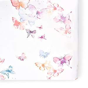 Oilo Crib Sheet, Breathable 100% Turkish Cotton Fitted Jersey, 300 Thread Count, Machine Washable, Fits Standard Crib (28" x 52" x 6"), Girl, Boy, & Neutral Nursery Design, Watercolors, Butterfly