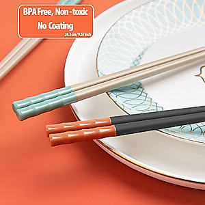 5 Pairs Family Reusable Chopsticks Dishwasher Safe, 9.6 inch/24.3cm Non-Slip Hotel/ Restaurant Japanese Chop Sticks, Chinese ChopStick Gift Set, Blue&Yellow