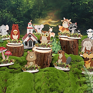 16 Pcs Woodland and Jungle Baby Shower Decorations Wooden Woodland Birthday Decorations Safari Theme Animals Table Decorations for Baby Shower Birthday