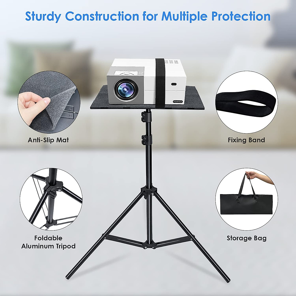 YOWHICK Projector Tripod Stand for 23" to 61", Foldable Laptop Tripod, Multifunctional DJ Racks/Projector Stand with Adjustable Height, Perfect for Office, Home, Stage or Studio
