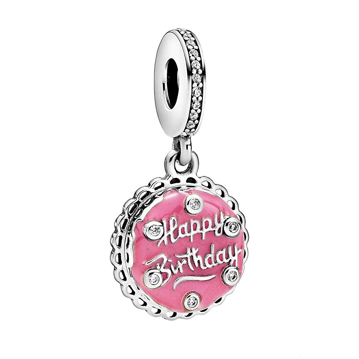 Annmors Pink Birthday Cake Dangle Charm for Woman-925 Sterling Silver Pendant Bead,Girl Jewelry Gifts for Women Bracelet&Necklace