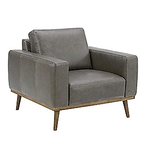 Amazon Brand – Rivet Modern Leather Living Room Accent Chair with Wood Base, 38.6"W, Gray