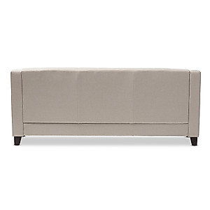 Baxton Studio Gervaise Modern and Contemporary Fabric Upholstered Button-Tufted Living Room 3-Seater Sofa, Light Beige