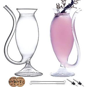 USEEKRIL Vampire Glass Set of 2 Cocktail Glasses 12oz Goblet with Built-in Straw Clear Glass Wine Decanter Cups Mugs for Wine Champagne Juice Whiskey Home Bar Party Club Glassware Barware Gift
