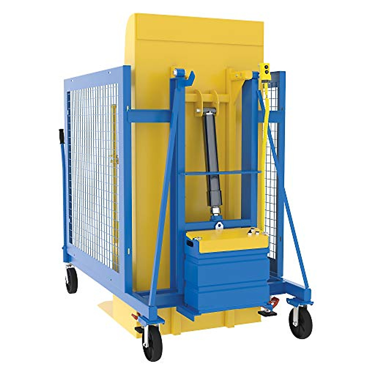 Vestil TCD-U-60-AC Universal AC Trash Can Dumper, Steel, 60-3/16" Maximum Height, 135 Degree Maximum Angle, 400 lb Uniform Capacity, Blue/Yellow