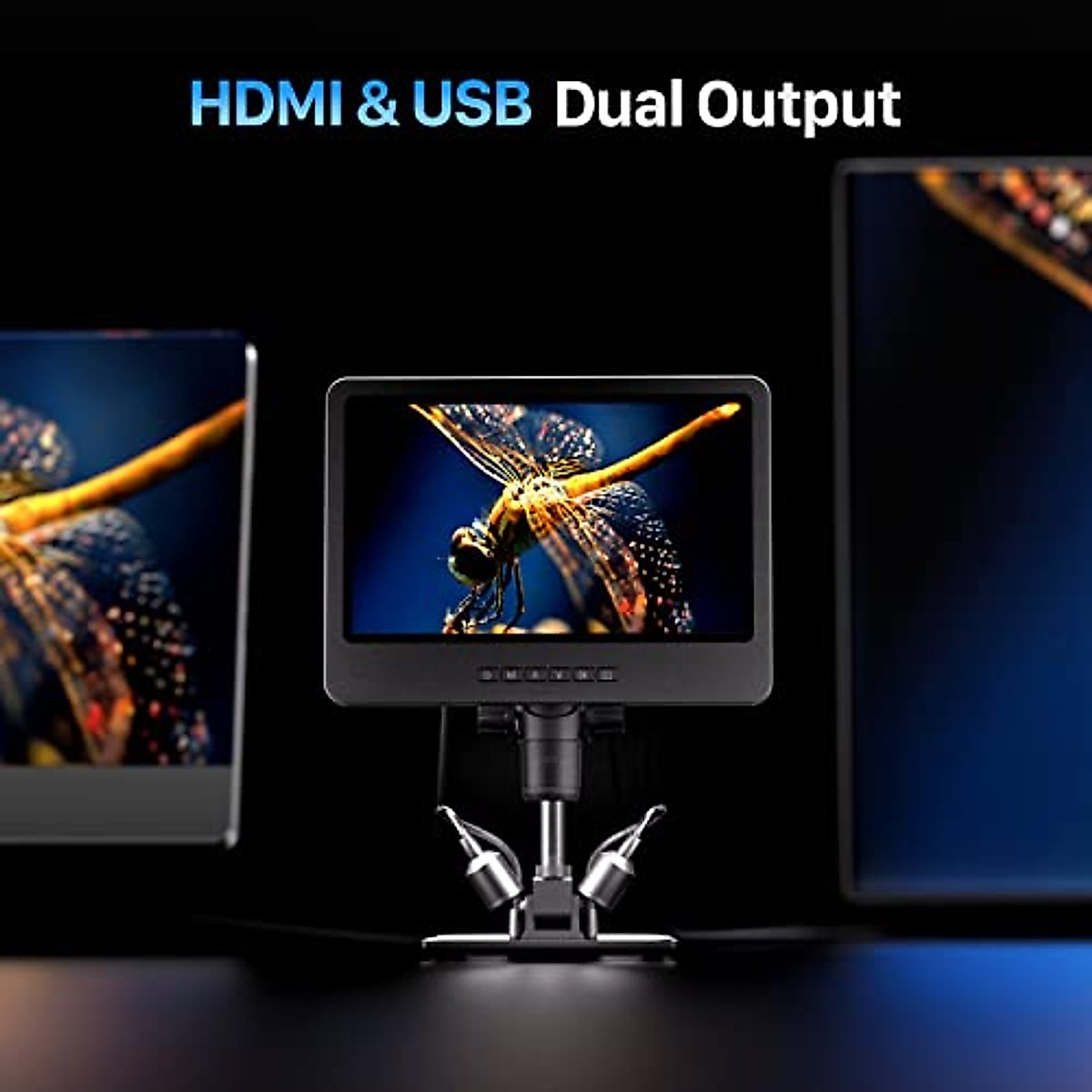 TOMLOV DM602 HDMI Digital Microscope with 3 Lens, Soldering Microscope with 10.1 Inch Screen, LCD Coin Microscope Full View, 2K Video Microscope for Adults, Biological Slide Microscope, 64GB