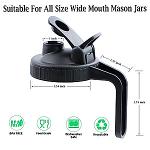 Wide Mouth Mason Jar Lids With Pour Spout And Handle Airtight Leak-proof With Flip Cap Turns Your Mason Jar into Pitcher (Jar Not Included)