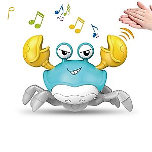 NEXTAKE Sound Control Crawling Crab Toy, Voice-Activated Crab Toy Interactive Dancing Crab Child Development Crawling Toy with Music, Lights and Projection Function-Eyes Can Move (Blue)