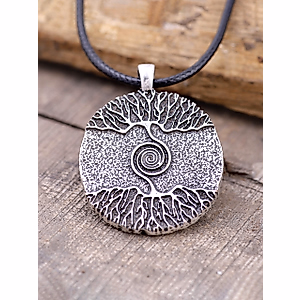 HAQUIL Yggdrasil Necklace, Viking Norse Tree of Life Medallion Pendant, Faux Leather Cord, Norse Jewelry Gift