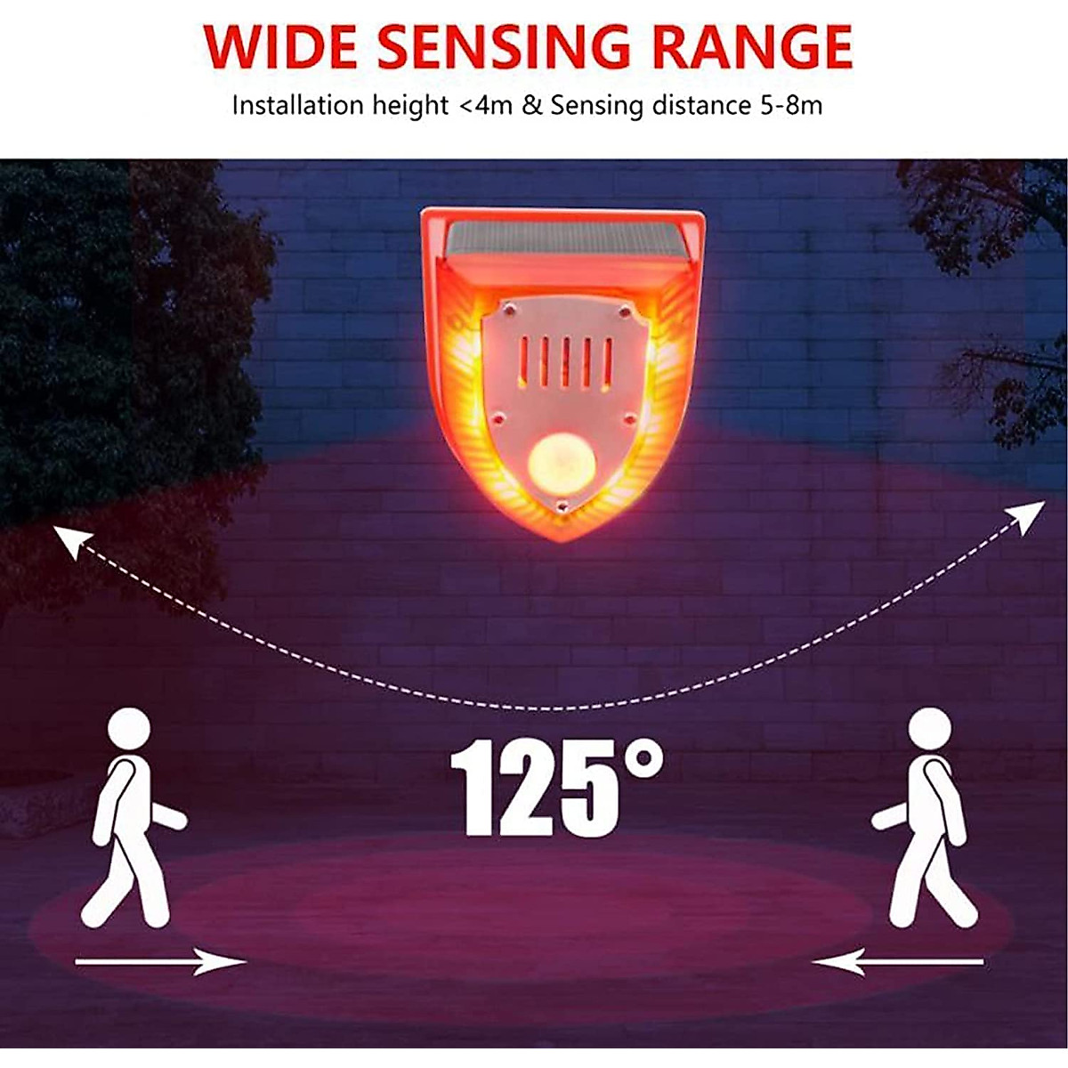 WONFAST Solar Motion Sensor Alarm Light Outdoor,Dog Barking&Gunshot Sound 129db Loud Noise Maker Strobe Light Warning Lamp for Home Villa Farm Barn Yard Chicken coop