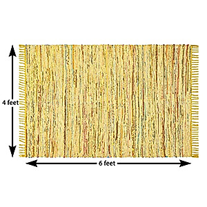 SISOSU Cotton Area Rug - Carpets Suitable for Living Room, Bedroom, Dining Room, Home Décor - Handcrafted Traditional Rugs - Non-Skid - Chindi Cotton Rag - 4’ x 6’ - Yellow
