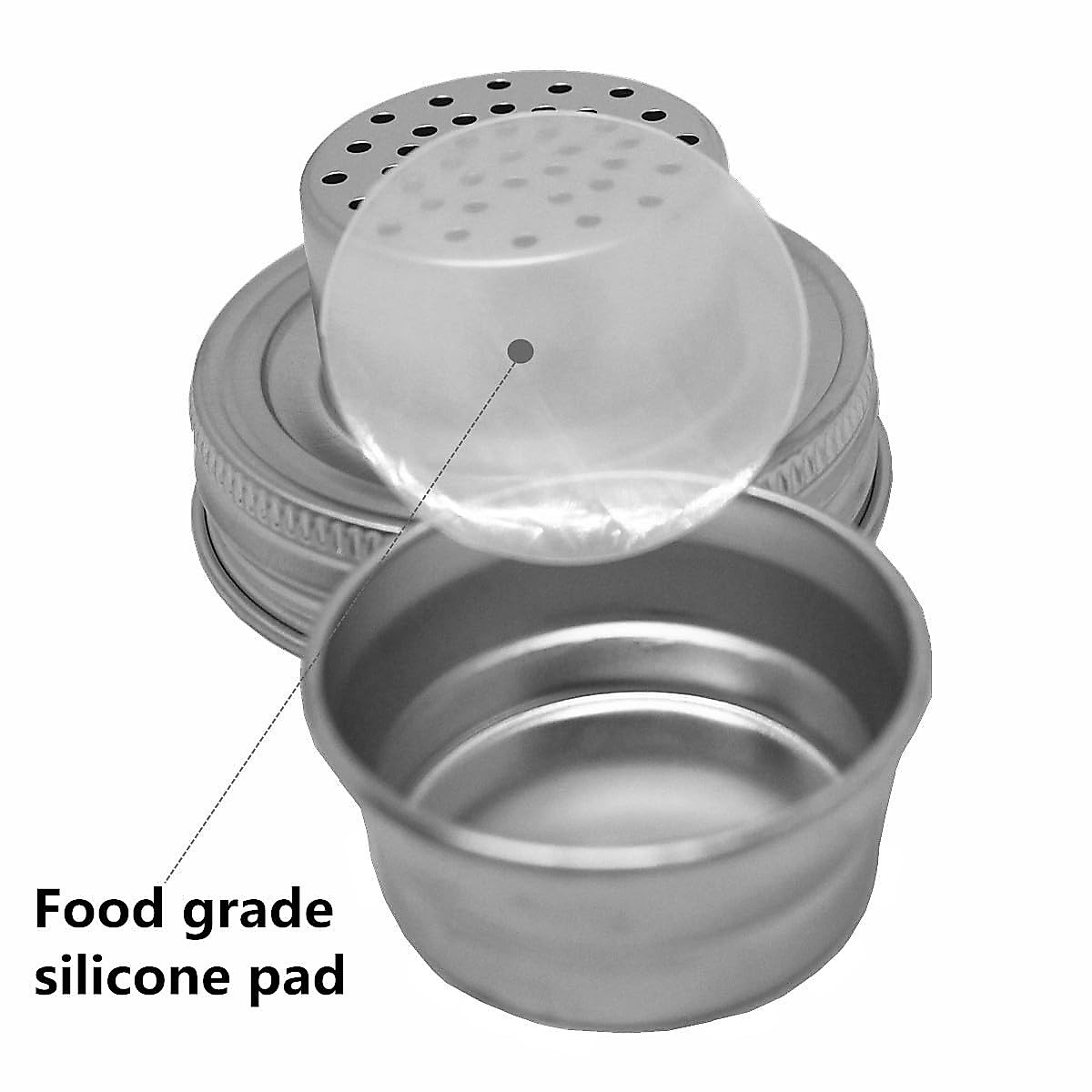 Stainless Steel Mason Jar Shaker Lids with Silicone Seals for Dredge Flour,Mix Spices,Sugar, Salt, Peppers and Any Regular Mouth Mason Jar Canning Jar (4)