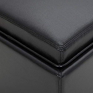CHITA Storage Ottoman Cube with Tray,Footrest Stool Seat Serve as Side Table, PU Leather in Black
