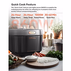 Offacy Rice Cooker Maker 8 Cup Uncooked 8 Preset Programs, Smart Fuzzy Logic, Large Stainless Steel Steamer, Friendly Touch Panel and LED HD Display, Auto Keep Warm, Quick Cook, Black