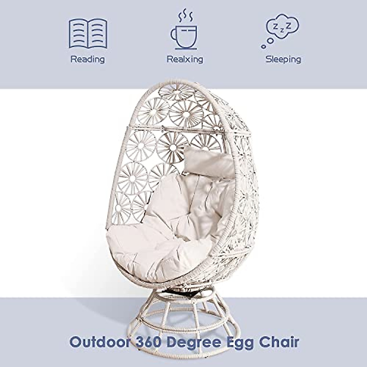 Egg Chair Outdoor Patio Furniture Wicker Swivel Nest Chair for Indoor with Cushion and Pillow