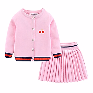 Mud Kingdom Knit Sweater Outfits for Toddler Girls Cute Cherry Pink 4T