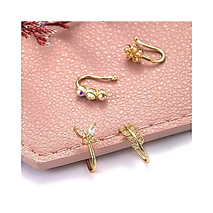 Barnabys Nose Cuffs Non Piercing. Pack of 9 Nose Cuffs - Silver With Rhinestones. 9 Stylish Designs to choose from - Nose Cuff Jewellery for Non Pierced Nose - Clip on Design - Silver