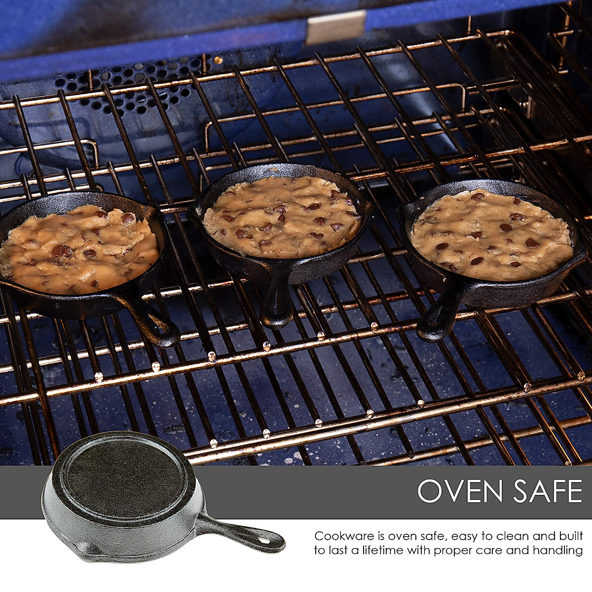 Heavy Duty Pre Seasoned Mini Cast Iron Skillet Set of 3, Oven Safe Cooker, Black
