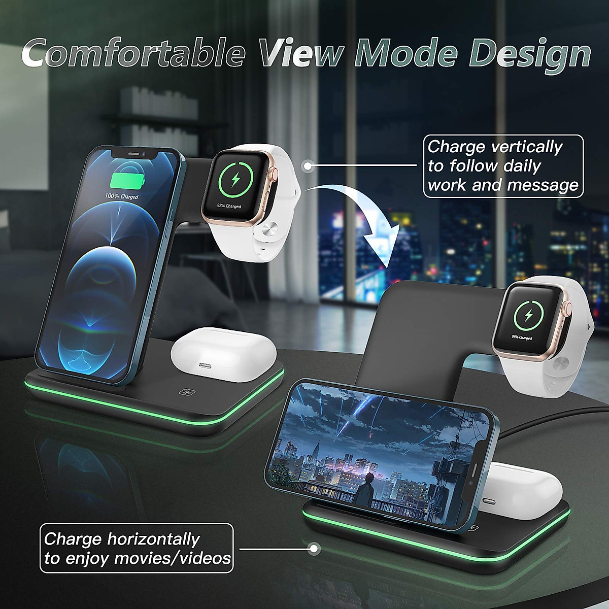 Liwin Wireless Charger, 3 in 1 Fast 15W Wireless Charging Station