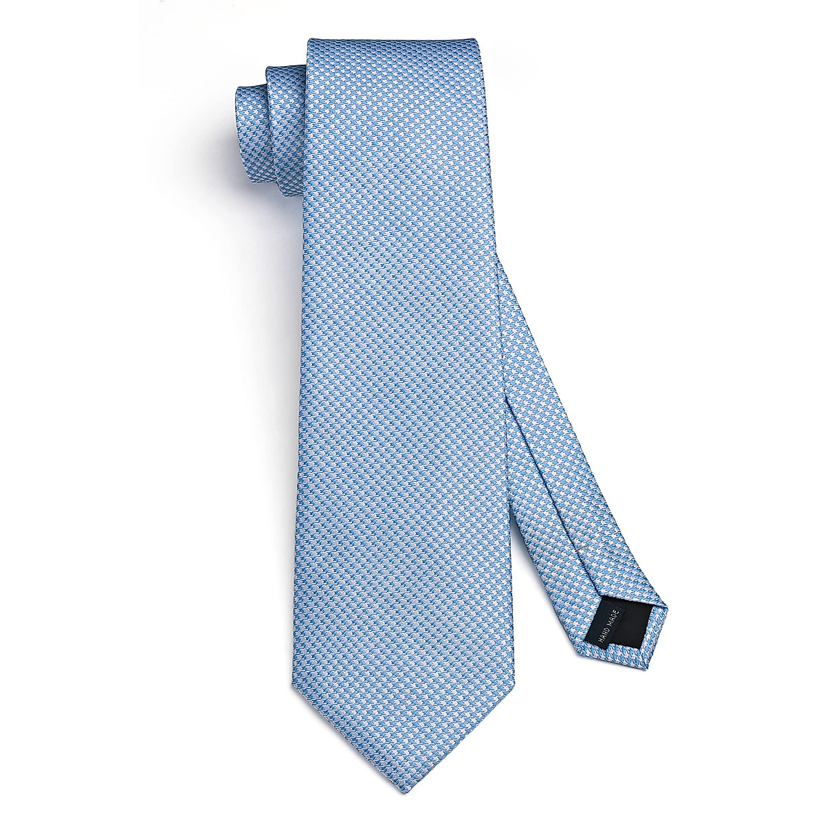 HISDERN Light Blue Tie Houndstooth Ties for Men Wedding Silk Tie Pocket Square Set Mens Designer Party Neckties Handkerchief Formal Business Necktie