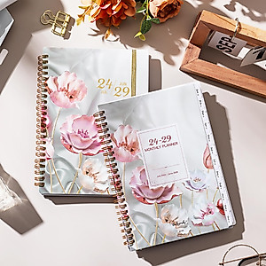2024-2029 Monthly Planner Spiral Bound - 5 Year Monthly Planner/Monthly Calendar 2024-2029, Jul. 2024 - Jun. 2029, 6.4" x 8.5" - Pink Flower