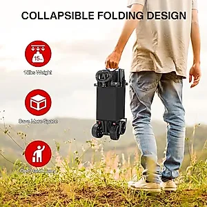 Ribitek Collapsible Folding Wagon,Heavy Duty Foldable Utility Garden Cart with Big All-Terrain Beach Wheels, Cup Holders & Side Pockets,for Camping, Garden, Sports, Shopping, Black
