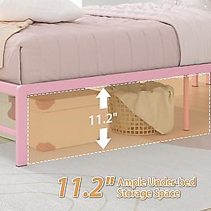Weehom Twin Bed Frames with 2 Tiers Wood Storage Shelves Headboard, Twin Size Bed with Charger Stations and LED Light Under Bed Storage Space Platform Bed for Kids, Girls and Adults, Pink