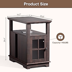 HIFYOBRO End Table with Fast Charging Station, Side Table on Wheels, Storage End Table with Electric Fireplace, Suitable for Living Room Bedroom (Espresso)