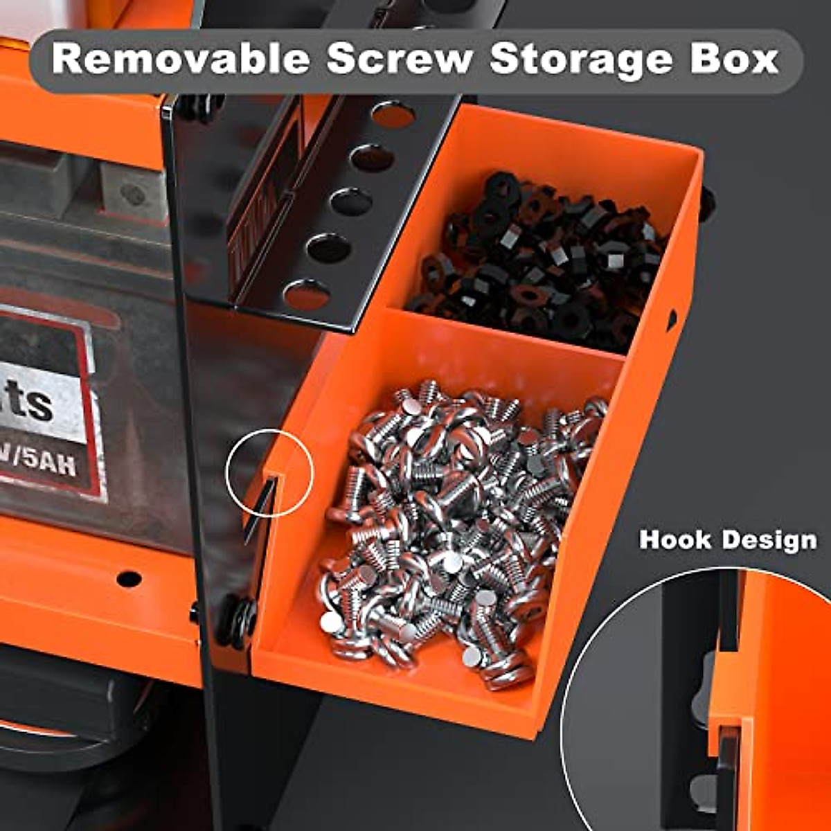 QZER Power Tool Organizer Wall Mount - Heavy Duty Drill Holder with 4 Drill Storage Slots & 2 Large Capacity Compartments, Cordless Drill Storage Rack & Garage Drill Charging Station