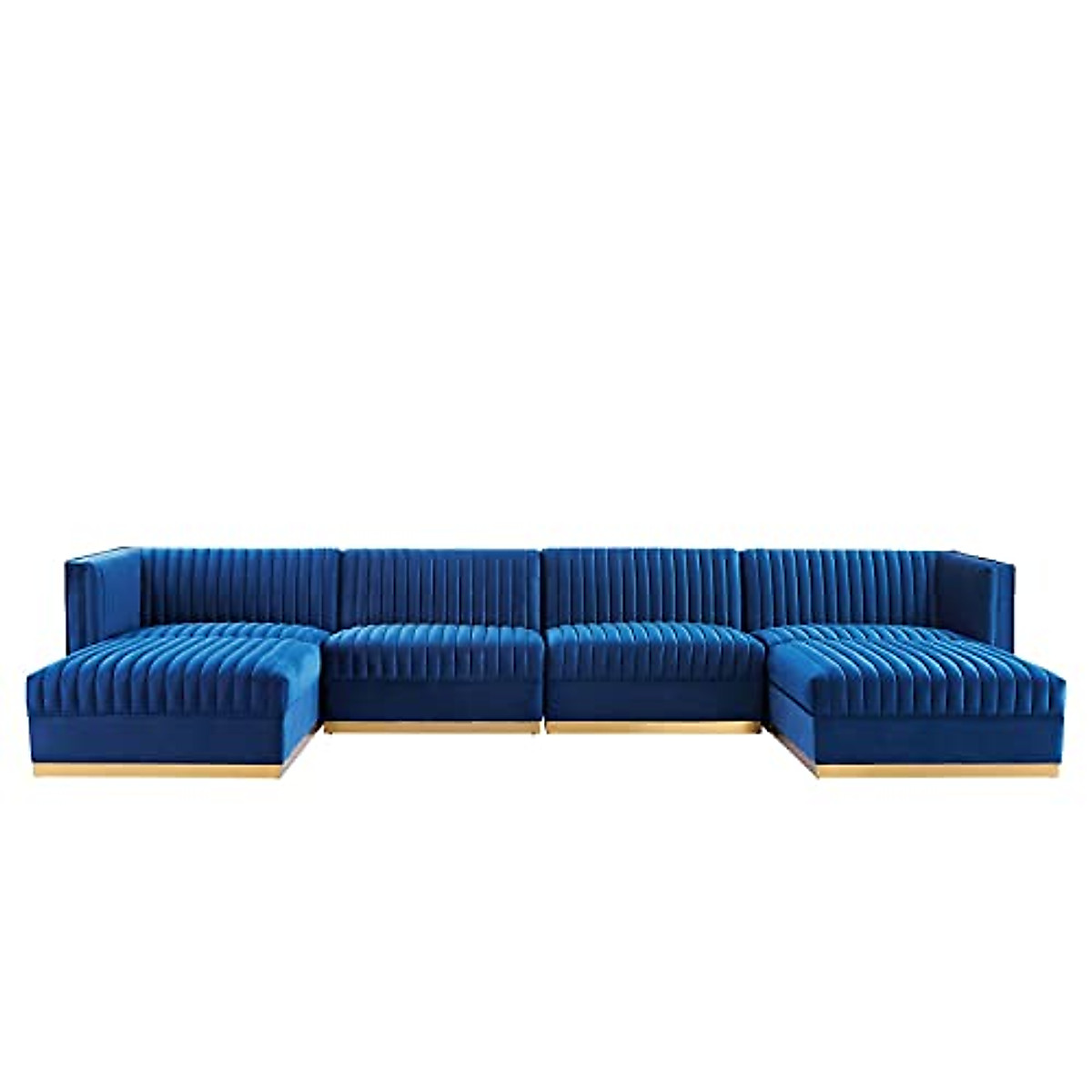 Modway Sanguine Channel Tufted Performance Velvet Modular Sectional Sofa, 6-Piece Set, Navy