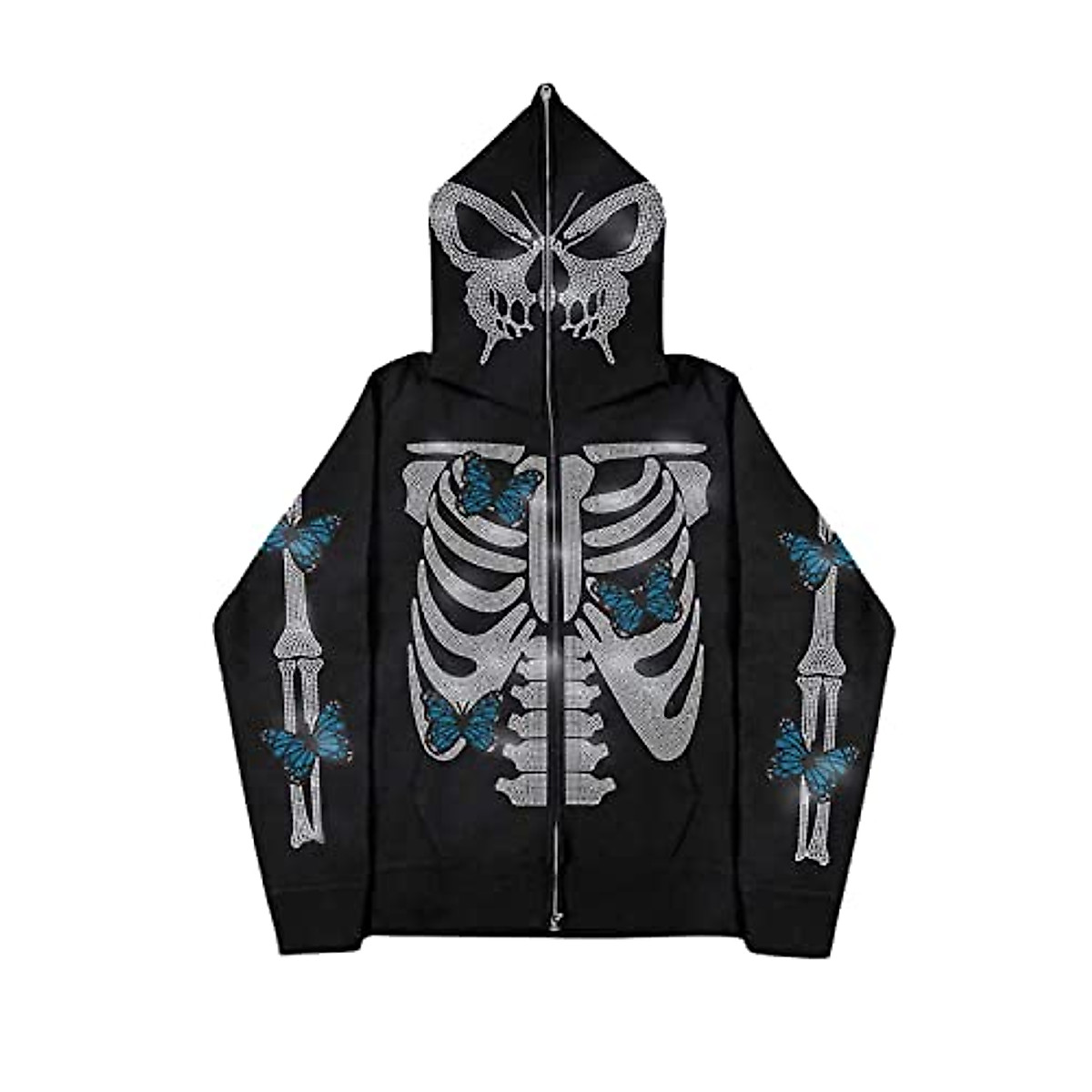 YAHUIUL Skeleton Hoodie Y2k Hoodie Hoodies Y2k Sp5der Hoodie Y2k Jacket Chrome Hearts Hoodie Skeleton Jacket Rhinestone Hoodie Full Zip Hoodie Y2k Jackets Y2k Zip up Hoodie Skeleton Rhinestone Jacket