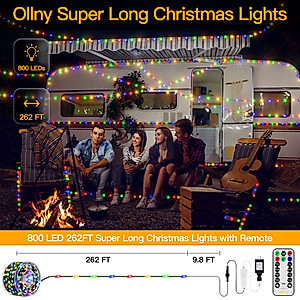 Ollny Christmas Lights 800LED 262FT Plug in, IP67 Waterproof Green Wire Outdoor Christmas Lights with Remote, 8 Modes with Timer Christmas Tree Lights for House Indoor Xmas Decorations (Multicolored)