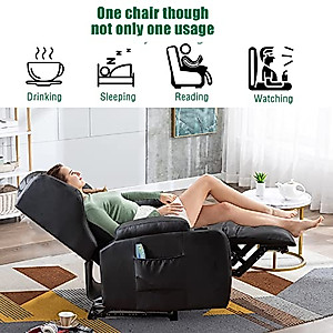 BINGTOO Electric Power Recliner Chair with Massage and Heat Recliner Chairs for Adults, Leather Home Theater Seating with Cup Holders, USB Port