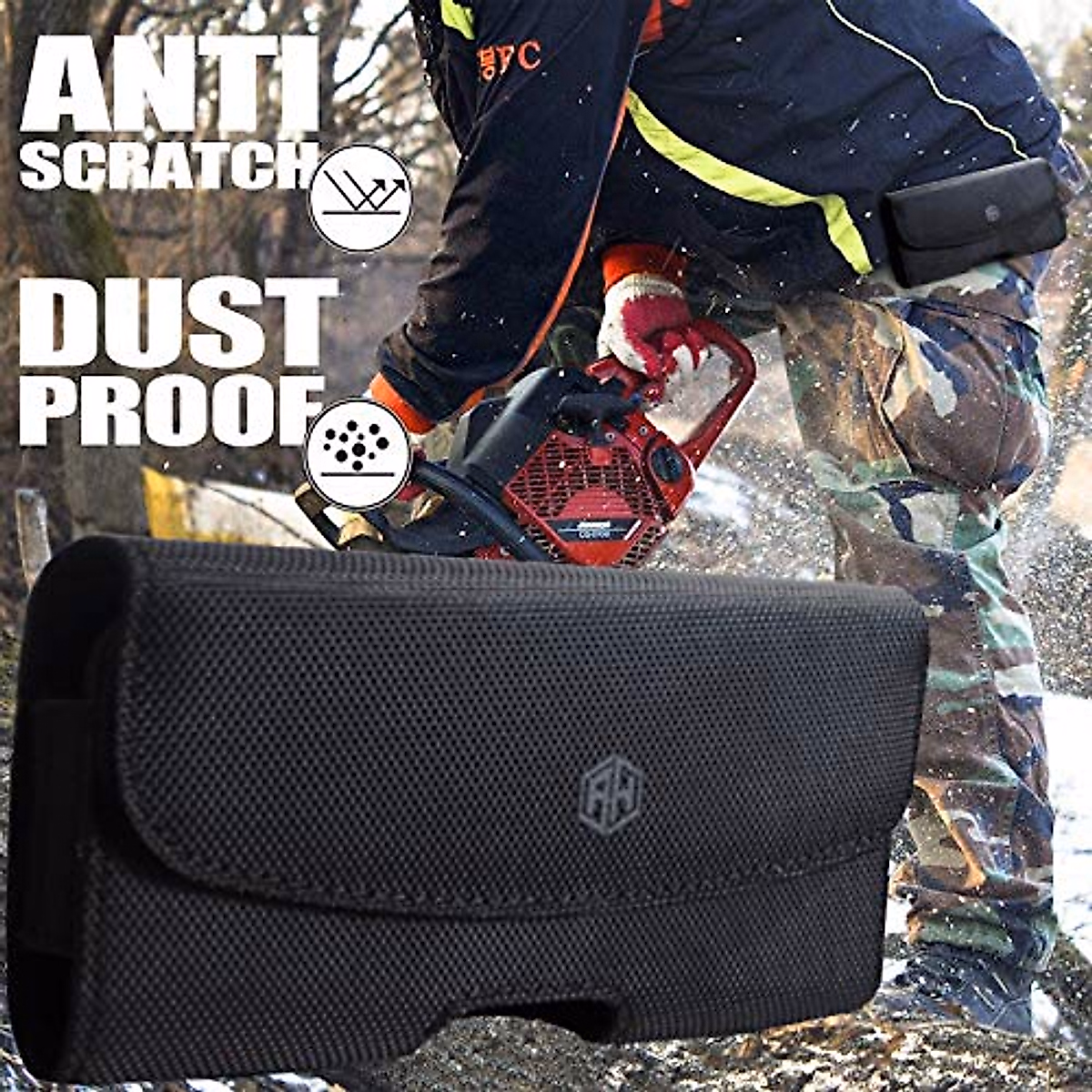 AH Military Grade Phone Holster Men Cell Phone Holsters Belt Case with Loop Cell Phone Nylon Clip Magnetic Pouch For Android Galaxy iPhone 12 Pro Max 6+ 7 Plus 8 Plus Holster Fit Commuter Case (Large)