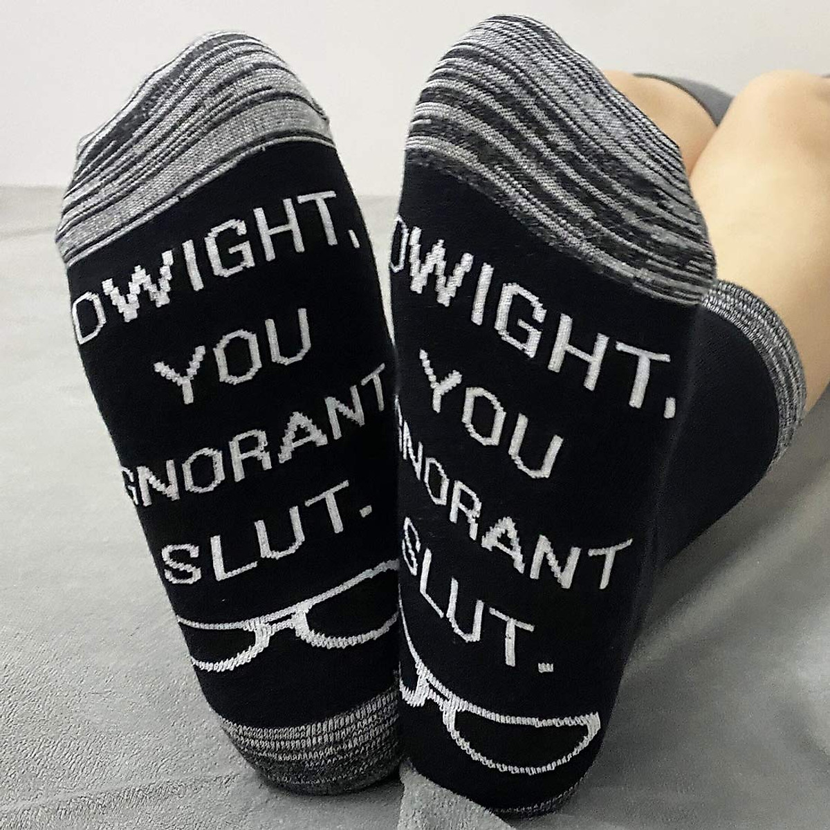 JXGZSO 2 Pairs Tv Show Inspired Socks Funny Fan Gift Dwight You Ignorant Slut Socks(Dwight)