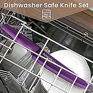 Astercook Knife Set, 12 Pcs Color-Coded Kitchen Knife Set, 6 Color Anti-Rust Coating Stainless Steel Kitchen Knives with 6 Blade Guards, Dishwasher Safe