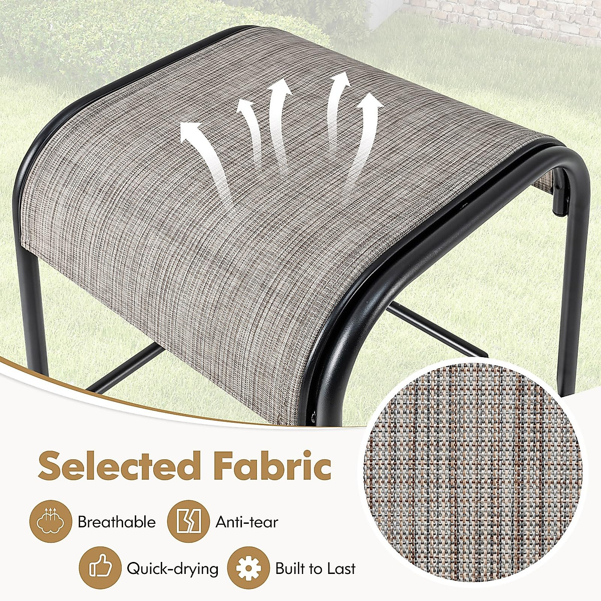 Tangkula Outdoor Bar Stools Set of 4, 30" Bar Height Bistro Stools with Breathable Fabric Seat & Heavy-Duty Metal Frame, Backless Bar Chairs with Curved Seats for Patio, Poolside, Backyard (4, Coffee)