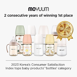 MOYUUM PPSU All in One Baby Bottle, PPSU Baby Bottle for Breastfeeding Babies, Anti-Colic Wide-Neck Non-Tip Stable Base, Easy to Clean Natural Baby Bottle Cloud Edition 170ml, 6oz, Stage 1 (Slow Flow)