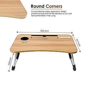 Hometech Solutions Foldable Lap Desk for Laptop and Writing - Includes Tablet Stand and Cup Holder (Wooden)