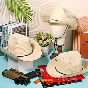 SATINIOR 12 Set Straw Cowboy Caps and Bandanas Cowboy Party cap Costume Head Bandana Bulk Western Accessories(Beige, Classic Style)