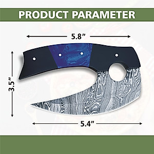Damascus Steel Alaskan Ulu Knife With Sheath, 5.8" Perfect Pizza Cutter Rocker Knife, Mezzaluna Chopper Knife for Kitchen, Authentic Inuit Eskimo Design, Non-Slip Handle