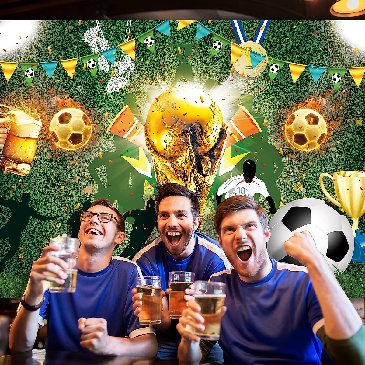 Soccer Backdrop,7x5FT Football Backdrop World Cup Backdrop Football Background Football Green Grass Field Photography Backdrop Soccer Banner for World Cup Party