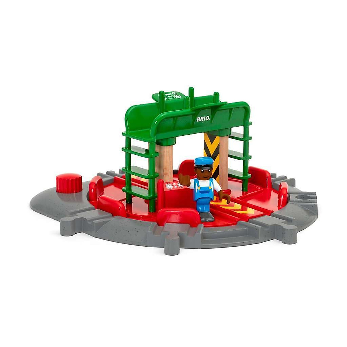 BRIO World 33476 - Turntable & Figure | 2 Piece Wooden Toy Train Accessory for Kids | Multiple Track Connection Points | Spacious Turntable | Poseable Train Engineer Figure | Ages 3 and Up