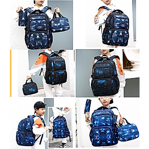 JiaYou Boys Men Backpack High University School Bag Travel Daypack 3pcs Backpack Sets(Dark Blue Star-3pcs,30 Liters)