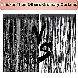 4 Packs 2 Black and 2 Rose Gold Foil Fringe Curtains, 3.2 ft x 8.2 ft Tinsel Curtains with Adhesive, Photo Booth Backdrop for Birthday, Graduation Party Decorations (Black and Rose Gold, 4pcs)